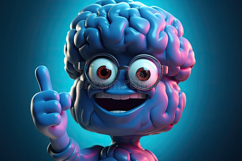 3d Illustration of Brain Cute Character in Glasses with Thumb Up. Ai ...