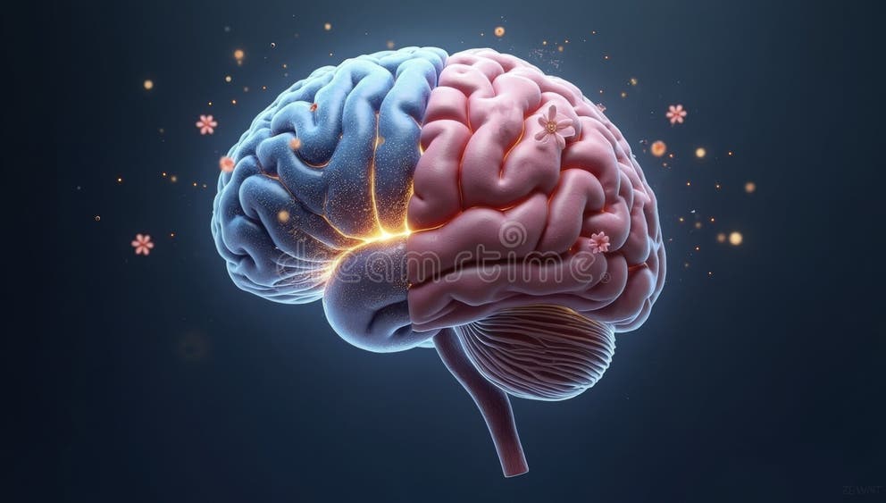 3d Illustration of Brain Hemispheres with Floating Particles and ...