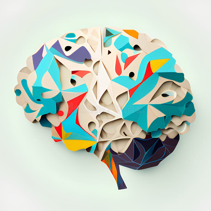 3d Illustration of a Brain Made of Colorful Paper Cut Shapes. Stock ...