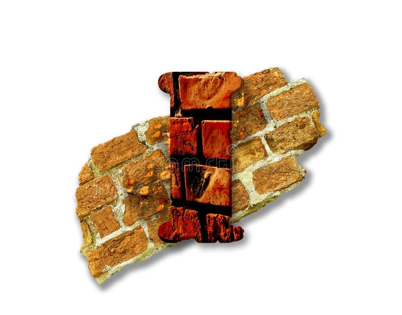 3d Illustration Brick Wall Letter I, Grunge Design Element, Isolated ...