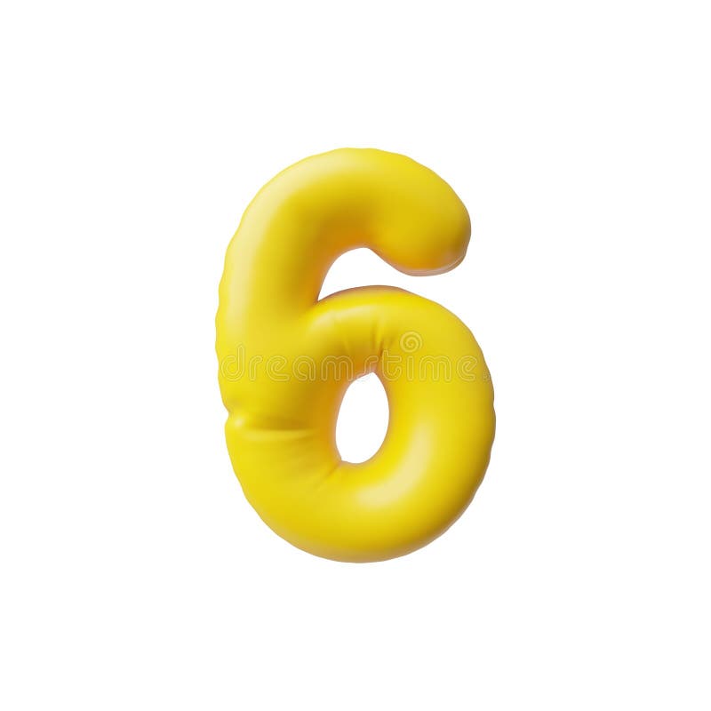 3D Illustration of a Bright, Yellow Colored Number Six on an Isolated ...