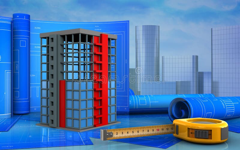 3d with drawing roll stock illustration. Illustration of buliding ...