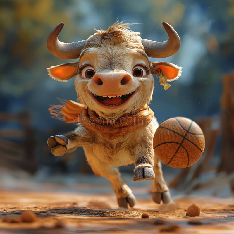 3D Illustration of a Bull Playing Basketball. Stock Illustration ...