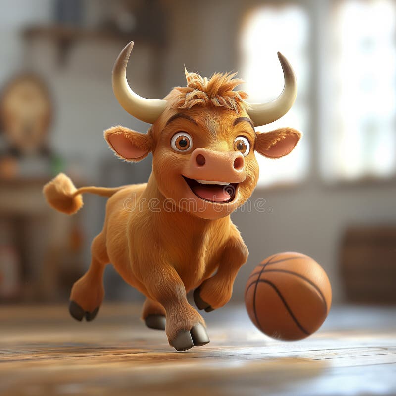 3D Illustration of a Bull Playing Basketball. Stock Illustration ...