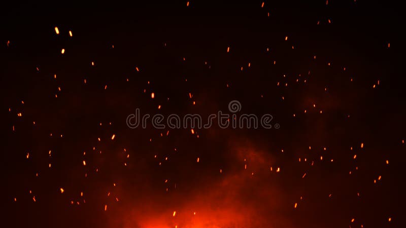 3D Illustration Burning Embers Glowing. Fire Glowing Particles on Black ...