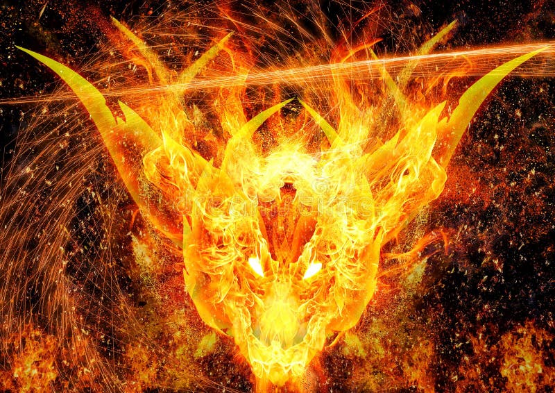 3d Illustration of Abstract Dragon Shape with Burning Flames Stock ...