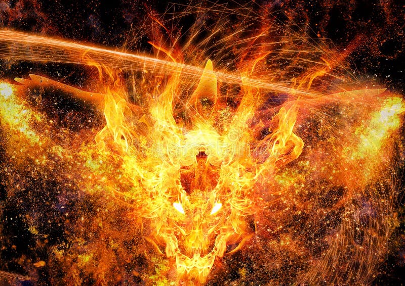 3d Illustration of Abstract Dragon Shape with Burning Flames Stock ...