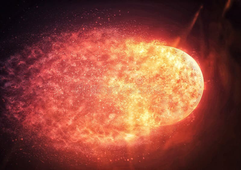 3d Illustration of a Burning Fireball Burning in the Dark Stock ...