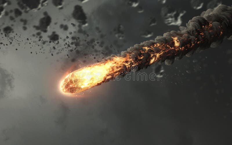 3D Illustration of Burning Meteor in Deep Space. Asteroid Stock ...