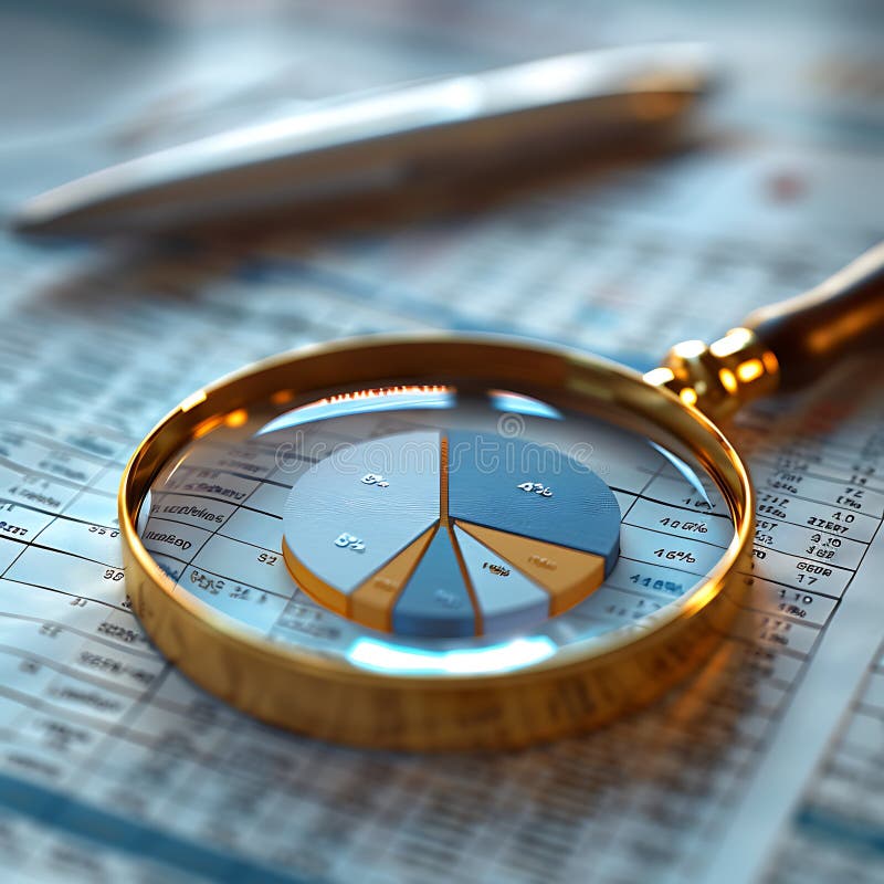 3d Illustration of a Business Chart with Magnifying Glass and ...