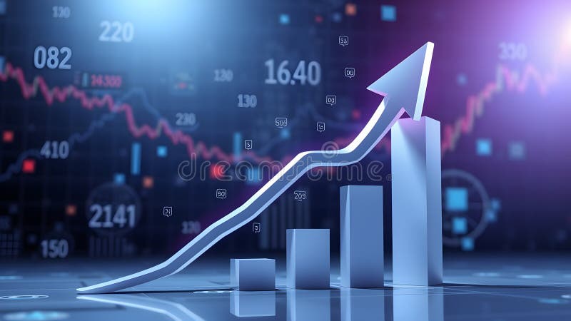 3d Illustration of Business Graph Over Blue Background with Stock ...