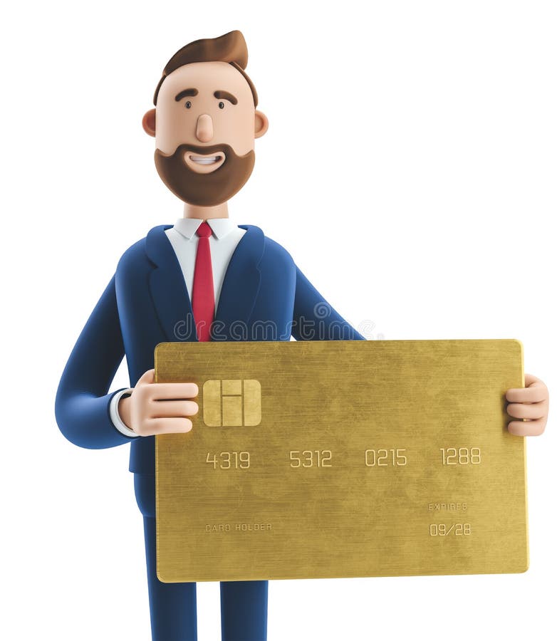 3d Illustration. Businessman Billy with Gold Credit Card. Stock ... 3d Illustration. Businessman Billy with Gold Credit Card. Stock ...