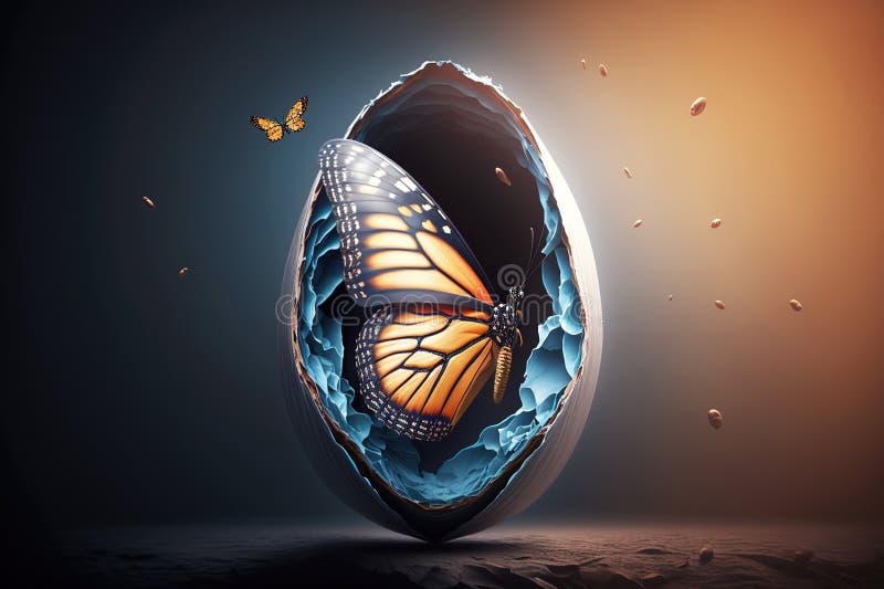 3D Illustration of Butterfly Emerging from Its Cocoon. Stock ...