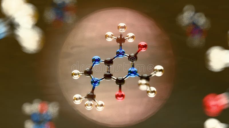 Highly Detailed Molecular Structure of Caffeine Molecule with Visible ...