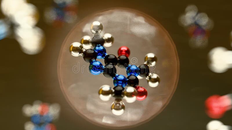 Highly Detailed Molecular Structure of Caffeine Molecule with Visible ...