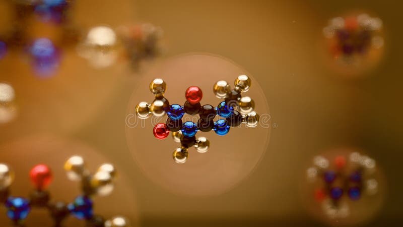 Highly Detailed Molecular Structure of Caffeine Molecule with Visible ...