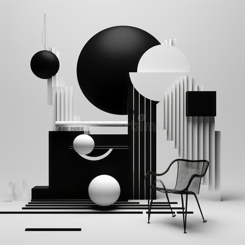 Minimal Dada: Abstract Sculptures, Chairs, and Spheres in Black-and ...