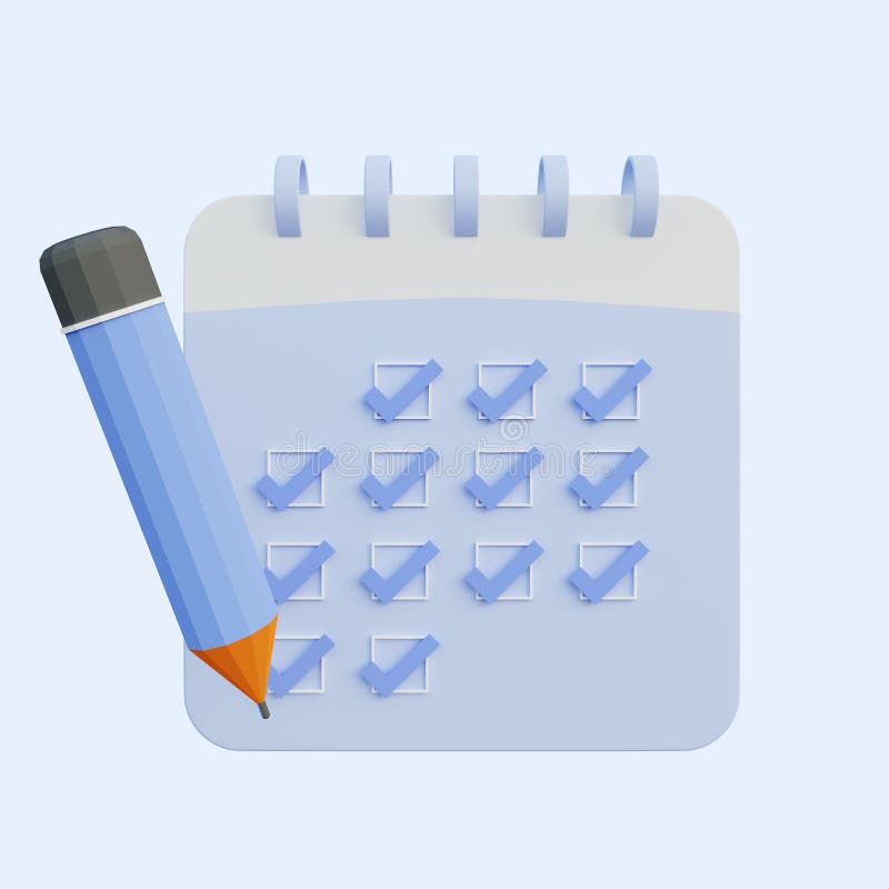 3d Illustration of Calendar Checklist with Pencil Stock Illustration ...