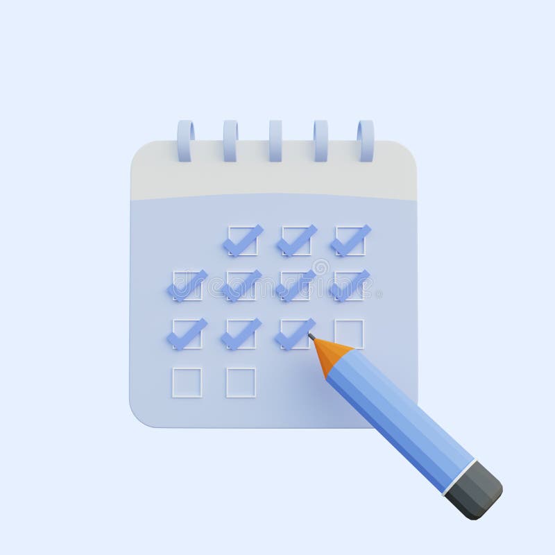 3d Illustration of Calendar Checklist with Pencil Stock Illustration ...