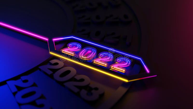 3d Illustration Calendar Show the New Year 2022 Neon Light Stock ...