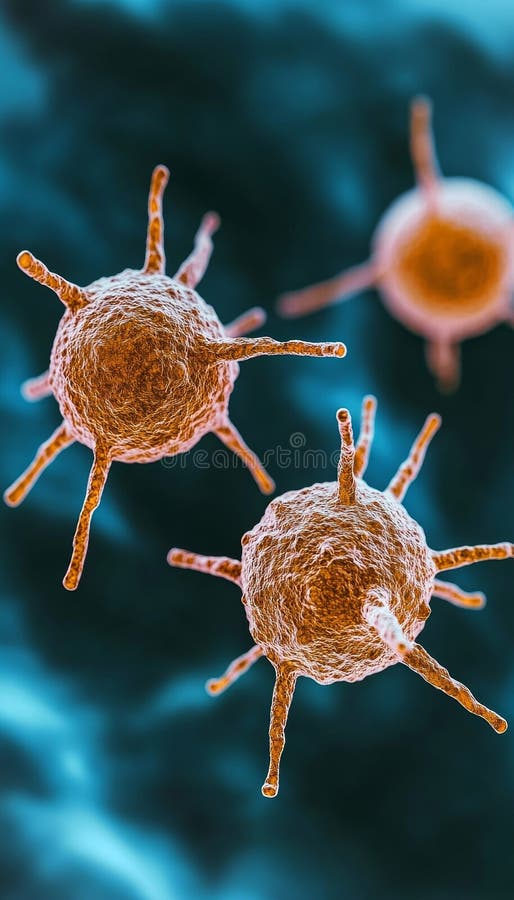 3D Illustration, Cancer Cell Structure Under Microscope, Orange ...