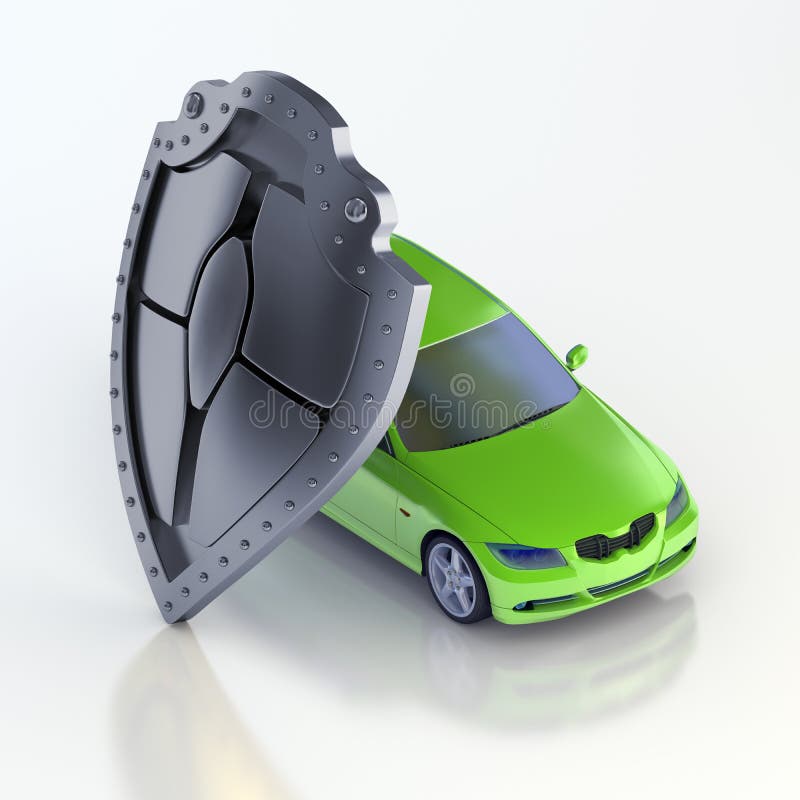 3d Illustration of a Car Protected by Shield. Stock Illustration ...