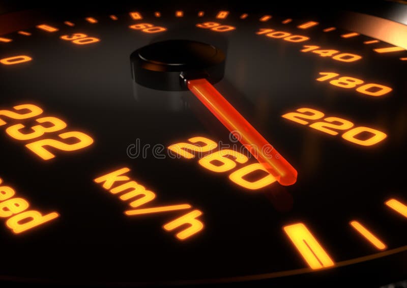 3D Illustration of a Car Speedometer with Needle Up at 260km Per Stock ...