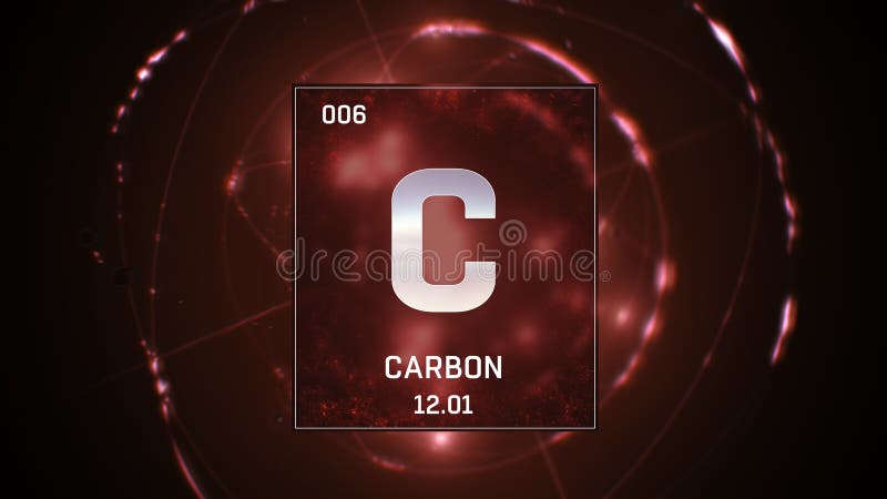 Carbon As Element 6 of the Periodic Table 3D Animation on Grey ...
