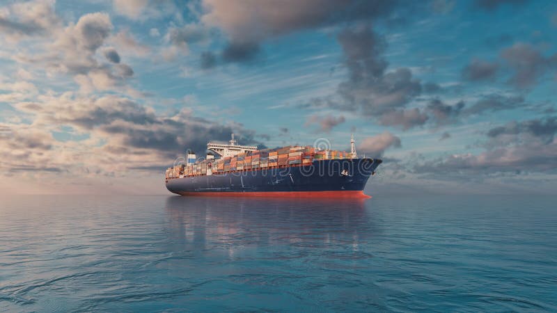 3D Illustration of a Cargo Ship Transporting Containers Across the ...