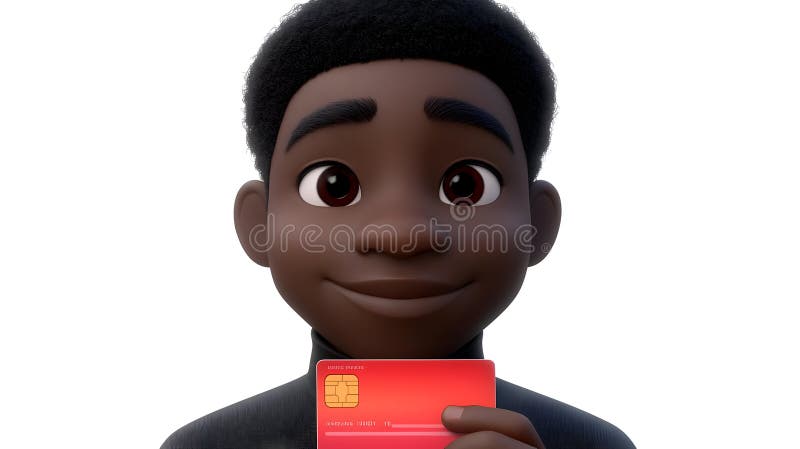 3D Illustration of a Cartoon Boy Holding a Red Card Stock Illustration ...