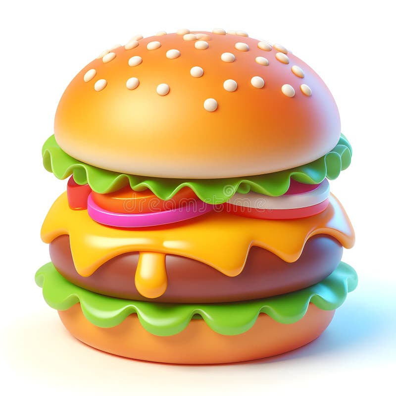 3d Illustration of Cartoon Burger Isolated on White Background Stock ...