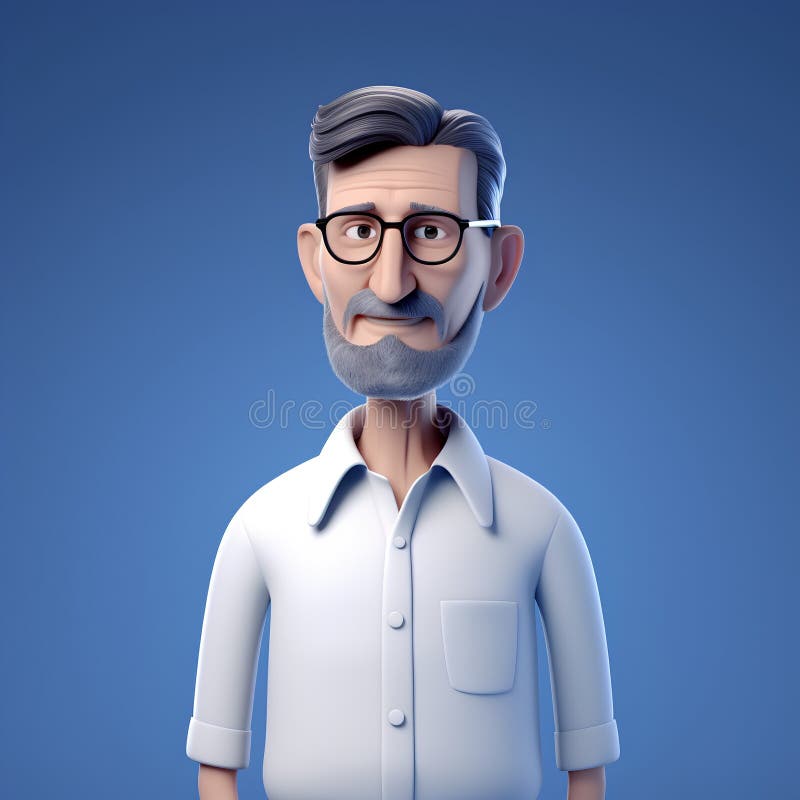 3D Illustration of a Cartoon Character with Glasses and a Beard. Stock ...