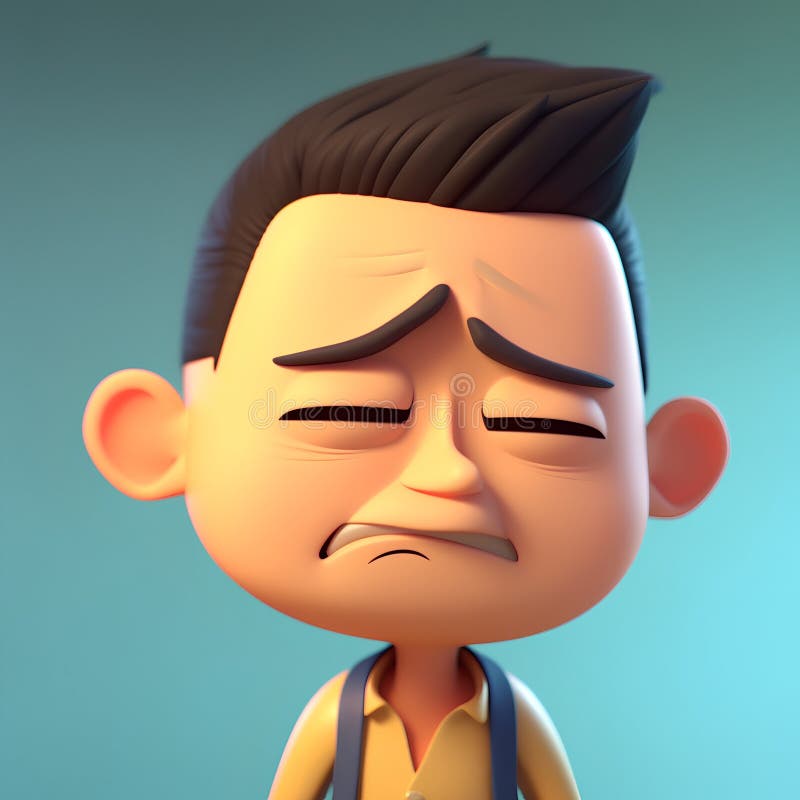 3d Illustration of a Cartoon Character with a Sad Expression on His ...