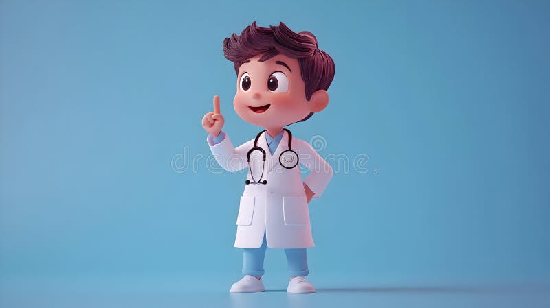 3D Illustration of a Cartoon Doctor Pointing Up Stock Illustration ...