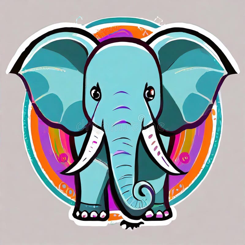 2D Illustration Cartoon, Logo Emblem, Elephant Stock Illustration ...