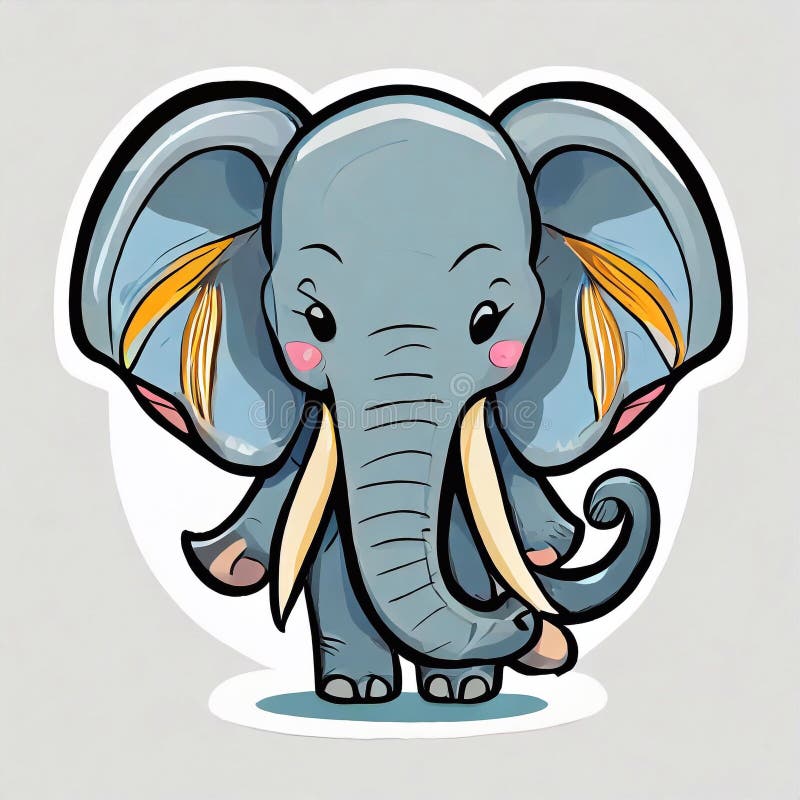 2D Illustration Cartoon, Logo Emblem, Elephant Stock Illustration ...