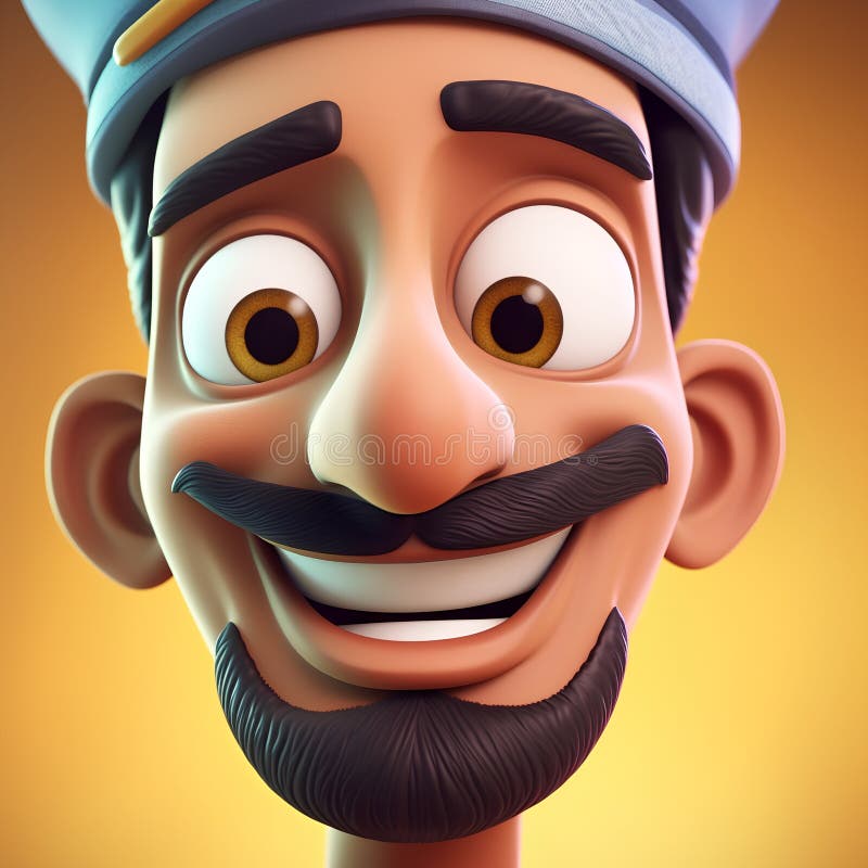 3d Illustration of a Cartoon Man with a Mustache Wearing a Cap Stock ...
