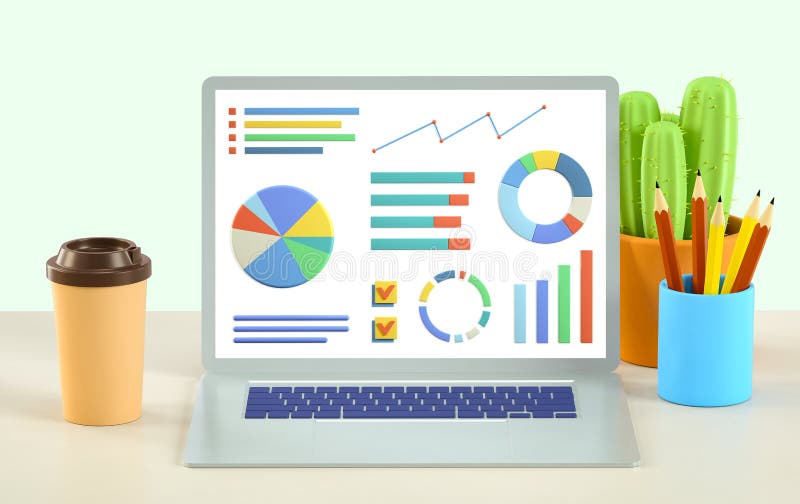 Laptop Computer Chart Graphs Screen Stock Illustrations – 717 Laptop ...