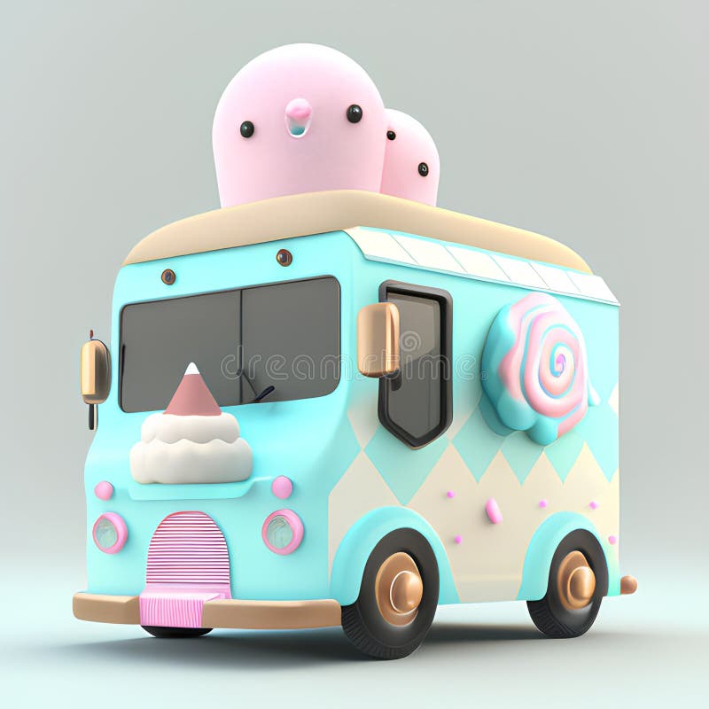 3d Illustration of a Cartoon Van with a Cute Pink Penguin Stock ...
