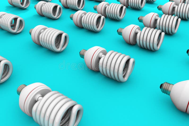 3D Illustration CFL Compact Fluorescent Lamp Pattern on Light Blue ...
