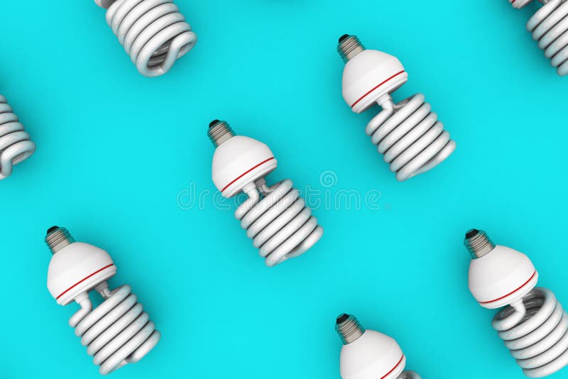 3D Illustration CFL Compact Fluorescent Lamp Pattern on Light Blue ...