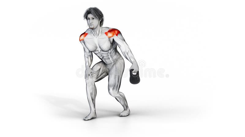 3d Illustration of a Character Exercising Shoulders Kettlebell Single ...