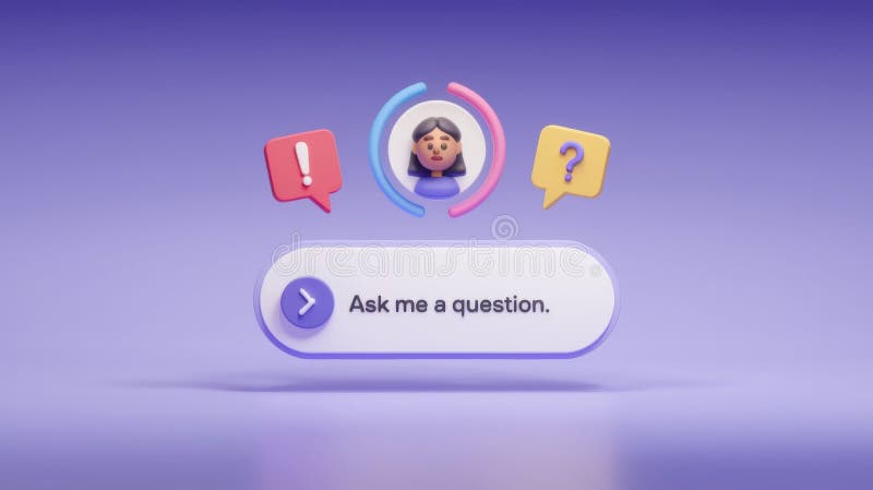 3D Illustration of a Chatbot Interface with a Question Mark and ...