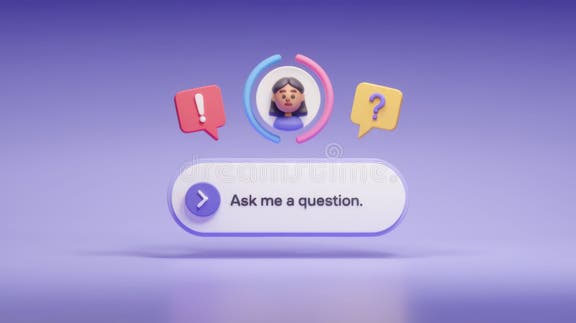 3D Illustration of a Chatbot Interface with a Question Mark and ...