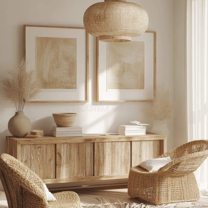 In a 3d Illustration, Chest Drawers Have Two Posters Mounted Close ...