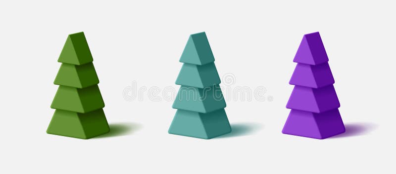3d Illustration of Christmas Trees, Set of Volume Cones Stylized Shapes ...