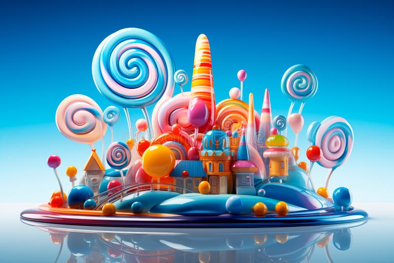 3D Illustration of a City of Candy and Sweets Stock Illustration ...