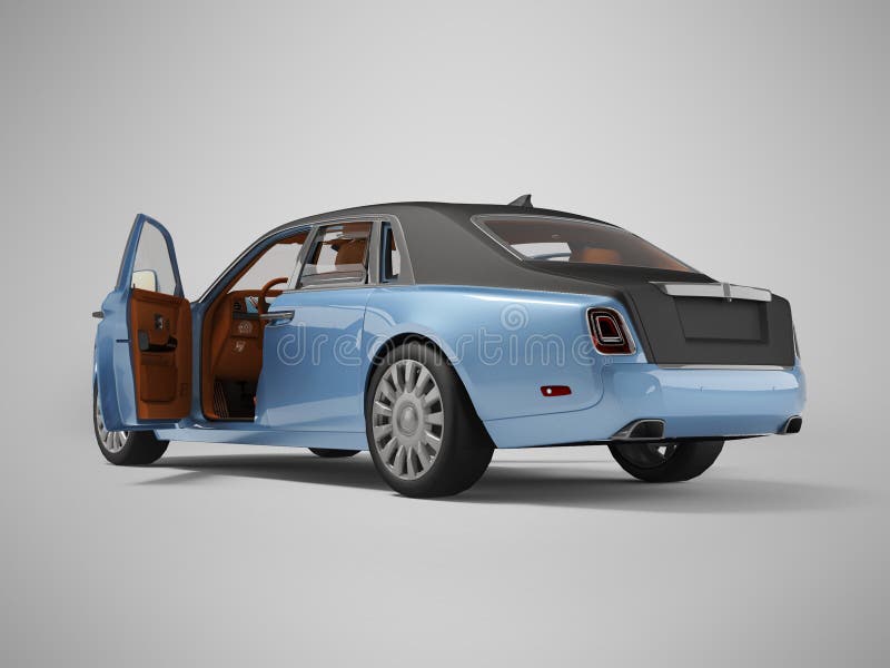 3d Illustration of Classic Electric Car Open Door Rear View on Gray ...
