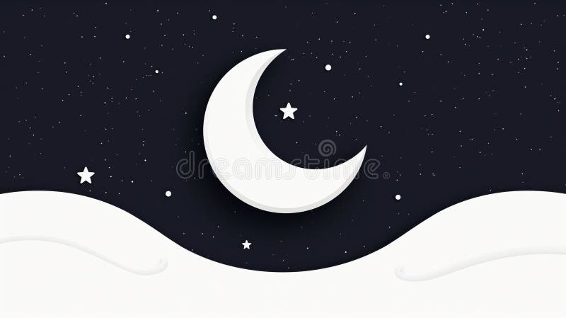 2D Illustration of a Clean Crescent Moon and Stars with Basic Shapes ...