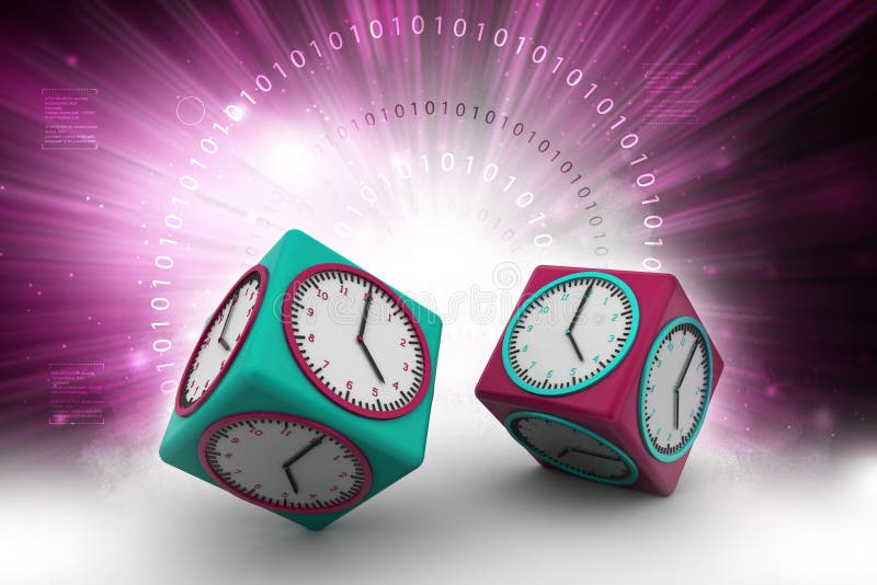 Clock in Cube with Technical Brain Stock Illustration - Illustration of ...